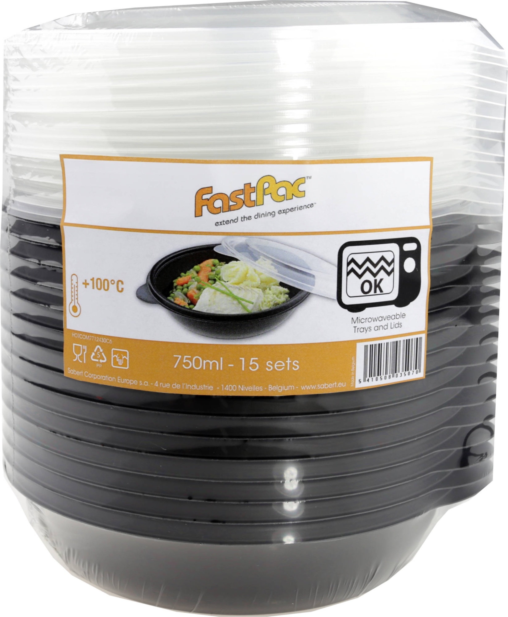 Combo pack round container Black + lid 750ml - Sabert