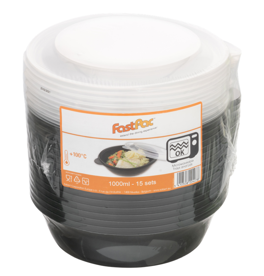 Combo pack round container Black + lid 1000ml - Sabert