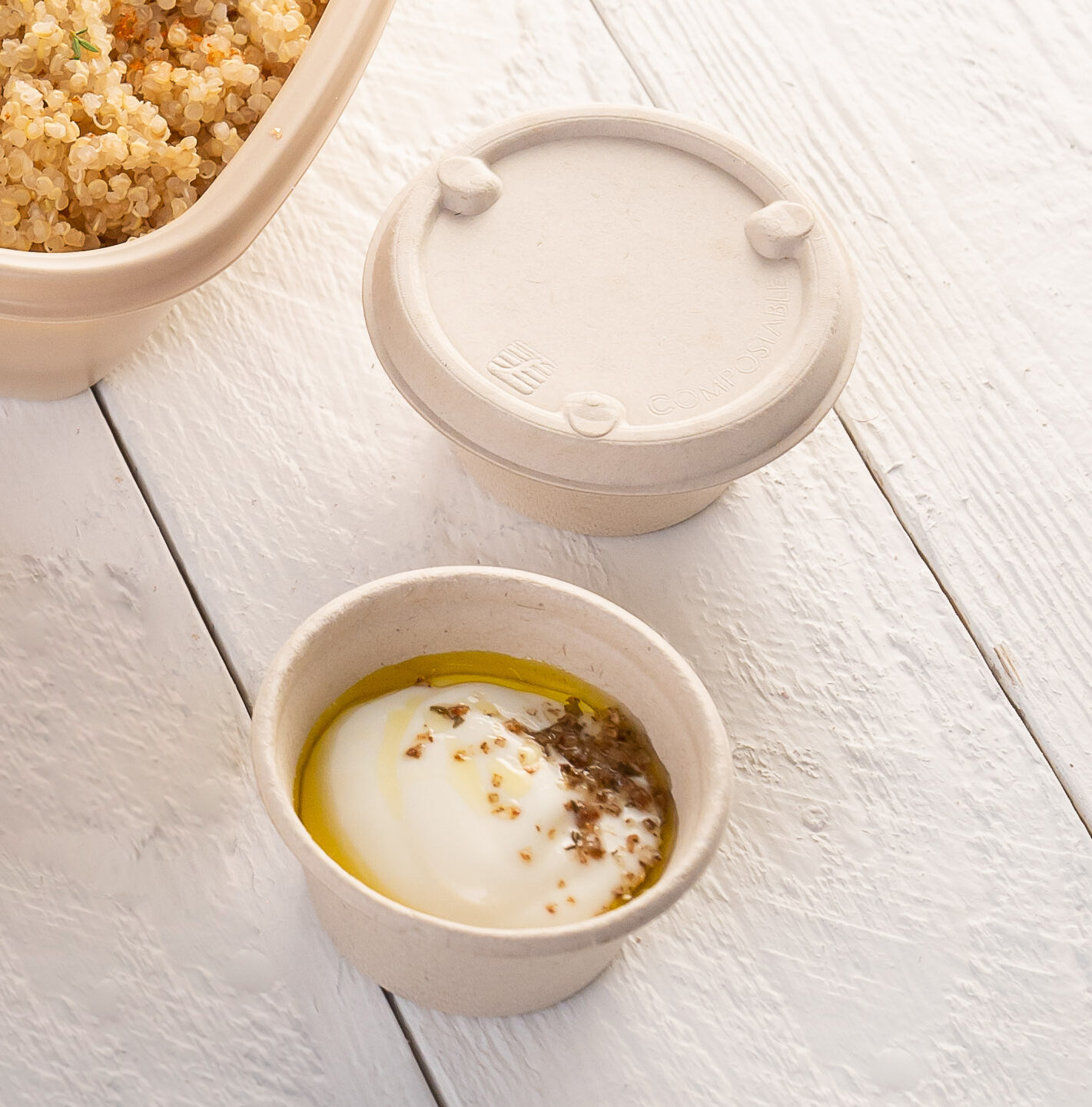 NEW Bepulp Natural Pulp 2oz sauce pot + lid - Sabert