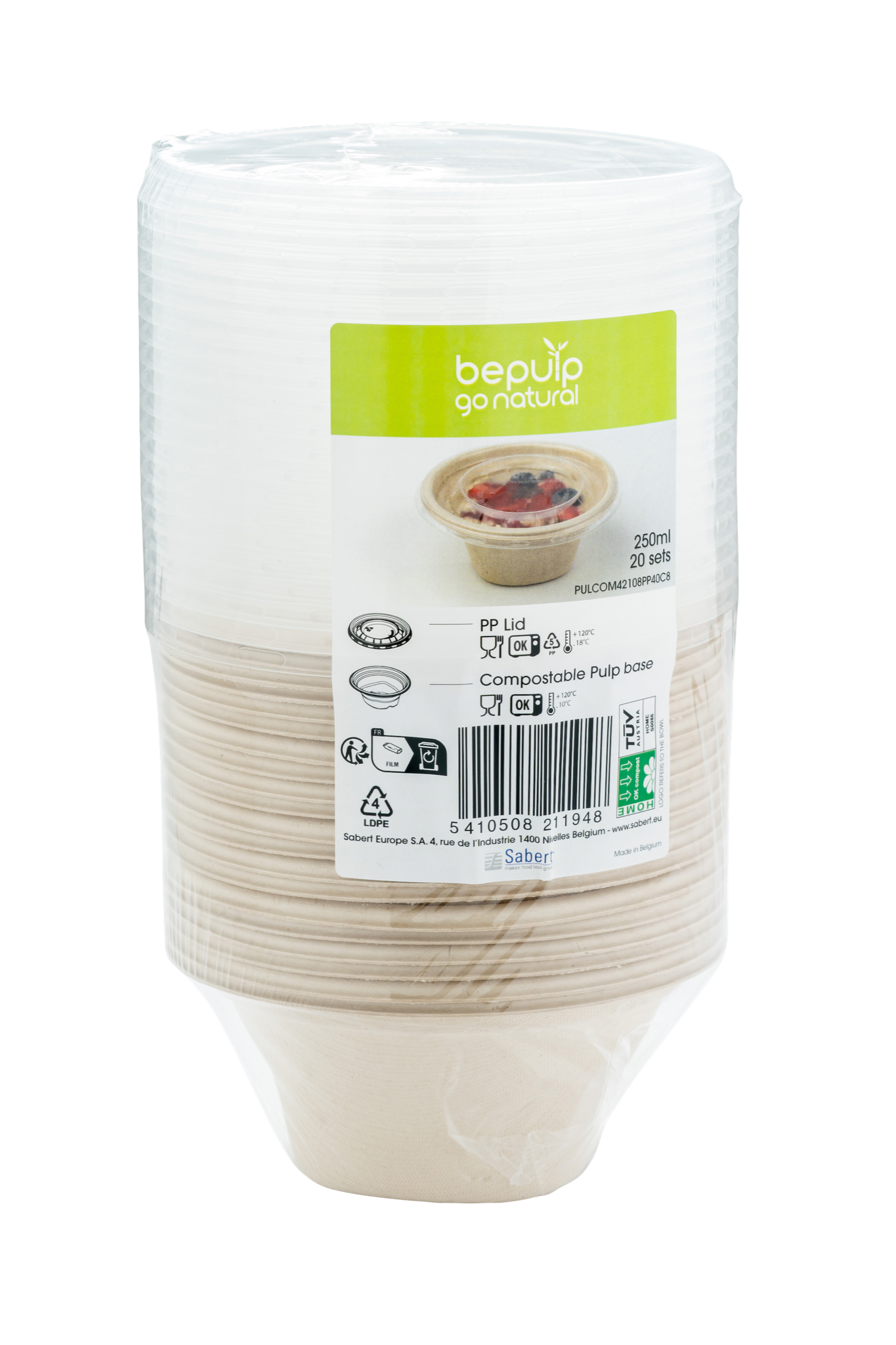 Combo Pulp Round Bowl 250ml+PP lid - Sabert