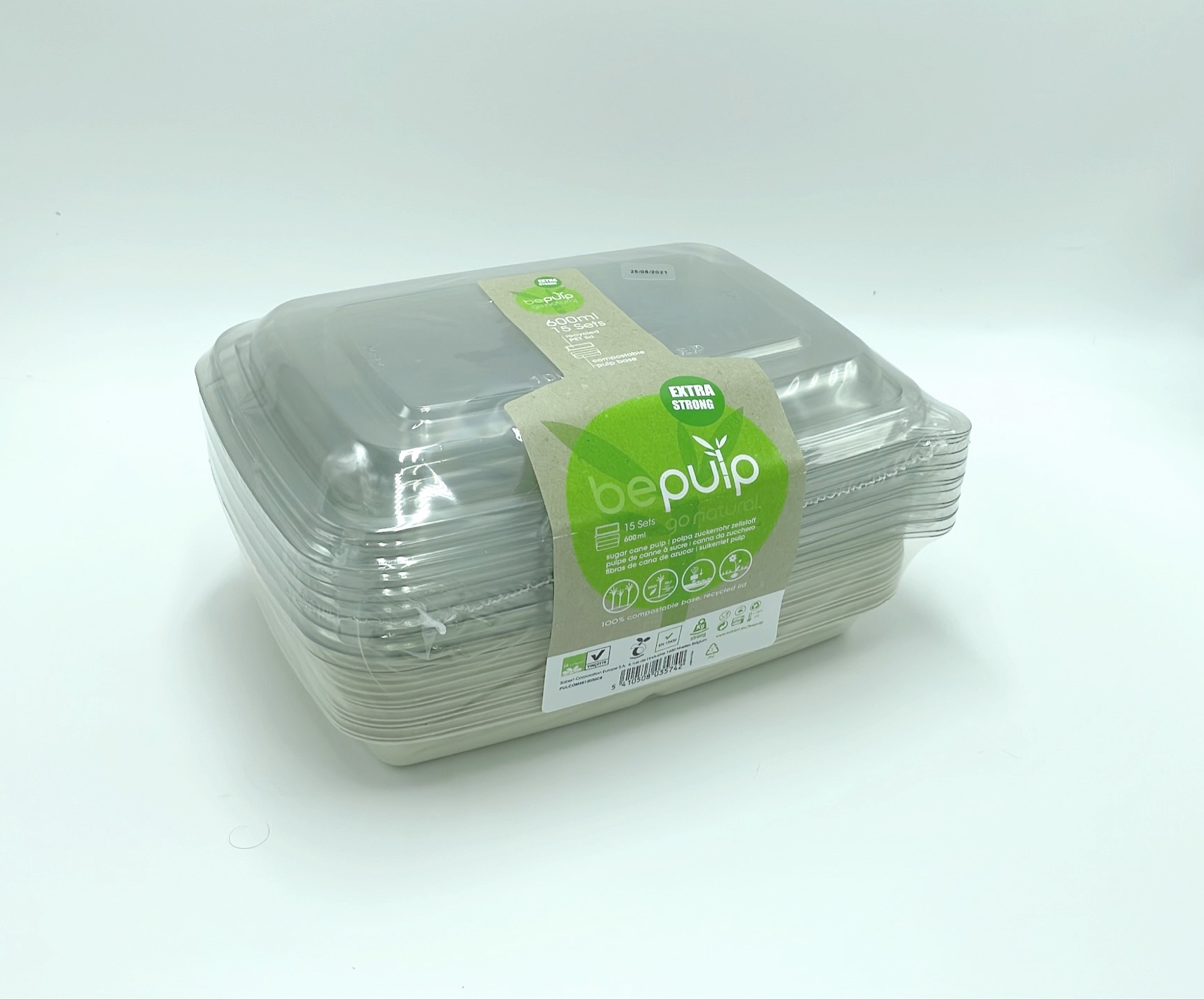 COMBO pulp rectangular tray 600ml + rPET Lid - Sabert