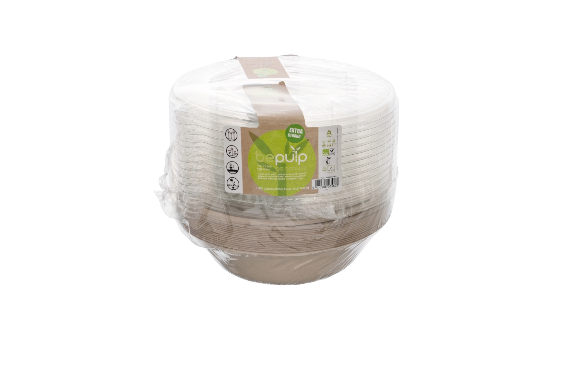 COMBO pulp round tray 1000ml + rPET Lid - Sabert