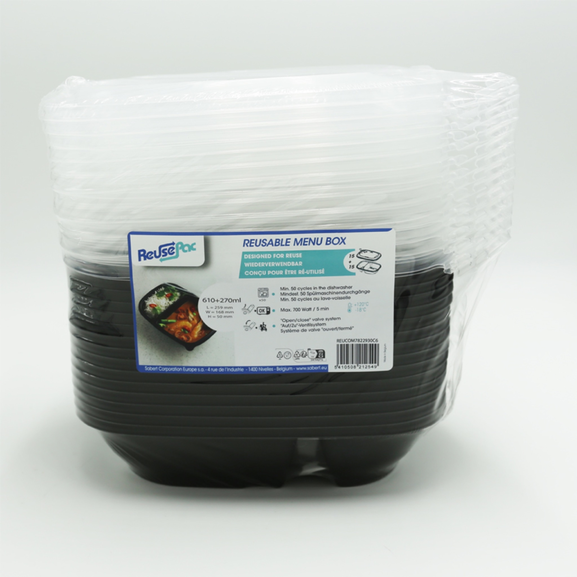 Reusable rectangular container 2 comp. 650ml/250ml COMBO PACK - Sabert